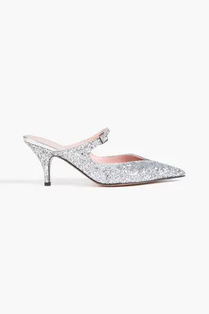 Zimmermann Glittered Metallic Leather Mules - Silver
