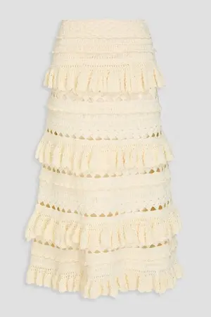 Zimmermann Ruffled Crocheted Cotton Midi Skirt