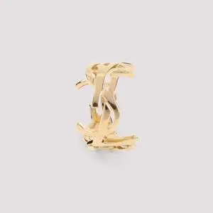 Saint Laurent Cassandre Logo Ring In Gold Tone Brass - Silver