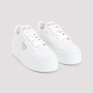 Prada Downtown Bold Calf Leather Platform Sneakers - White