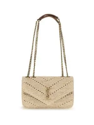 Saint Laurent Small Raffia Loulou Shoulder Bag - Cream