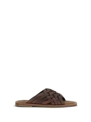 Miu Miu Woven Leather Flat Sandals - Brown