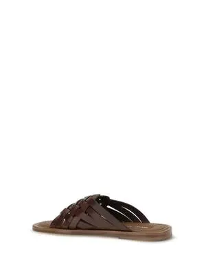 Miu Miu Woven Leather Flat Sandals - Brown