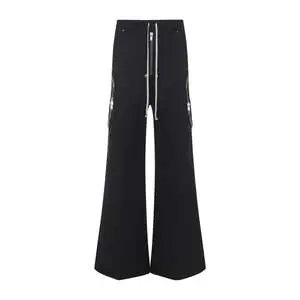 Rick Owens Flared Cotton Pants With Zip Details - Black