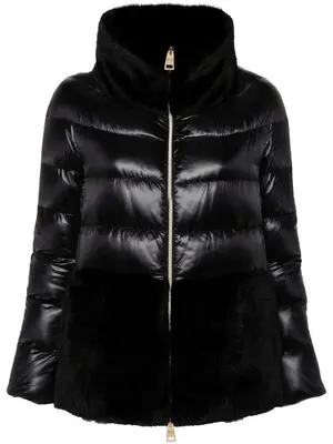 Herno Ultralight Nylon And Lady Alternative Fur Cape - Black