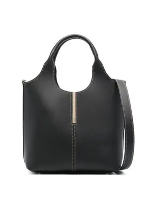 TOD'S Leather Mini Tote Bag With Branded Metal Bar - Black