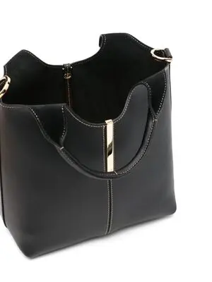 TOD'S Leather Mini Tote Bag With Branded Metal Bar - Black