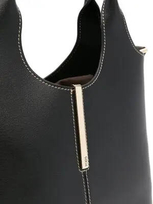 TOD'S Leather Mini Tote Bag With Branded Metal Bar - Black