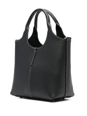 TOD'S Leather Mini Tote Bag With Branded Metal Bar - Black