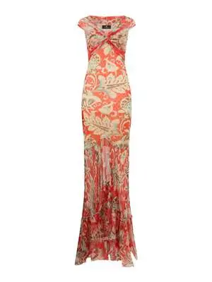 Etro Long Dress With V-neck And Ruffles - Multicolor