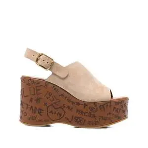 Chloé Open Toe Buckled Espadrille Trim Flatform Sandals