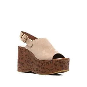 Chloé Open Toe Buckled Espadrille Trim Flatform Sandals