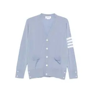 Thom Browne V-neck Cardigan With Sleeve Stripes - Blue