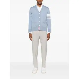 Thom Browne V-neck Cardigan With Sleeve Stripes - Blue