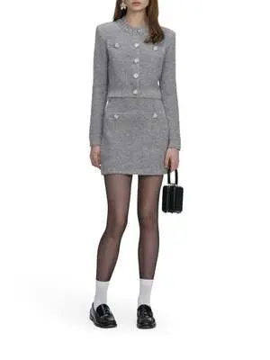 SELF-PORTRAIT Grey Cardigan With Crystal Embellishments