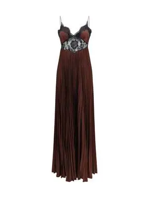 SELF-PORTRAIT Maxi Dress With Lace Inserts - Brown