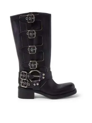 Miu Miu Leather Buckled Boots - Black