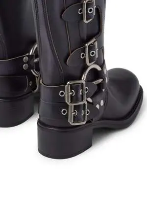 Miu Miu Leather Buckled Boots