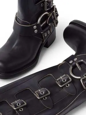 Miu Miu Leather Buckled Boots