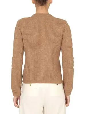 Max Mara Mohair Yarn Knit Sweater With Ribbed Detailing - Cream