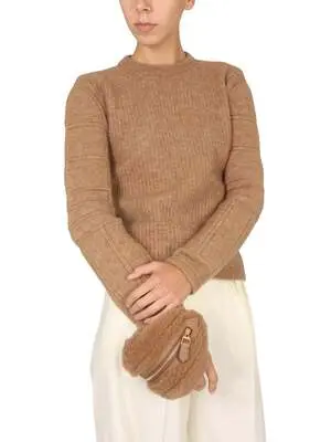Max Mara Mohair Yarn Knit Sweater With Ribbed Detailing - Cream
