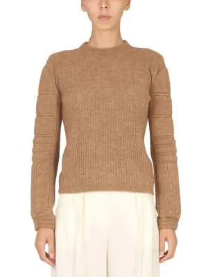 Max Mara Mohair Yarn Knit Sweater With Ribbed Detailing Cream