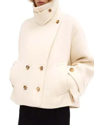 Chloé Oversized Double-breasted Short Wool Coat - White
