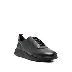 Santoni Leather Lace-up Sneakers - Black
