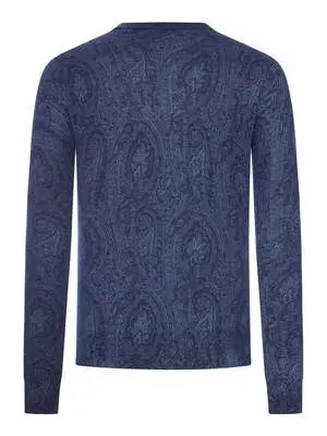 Etro Paisley Knit Sweater In Silk And Cashmere Blend - Blue