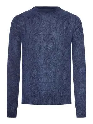 Etro Paisley Knit Sweater In Silk And Cashmere Blend Blue
