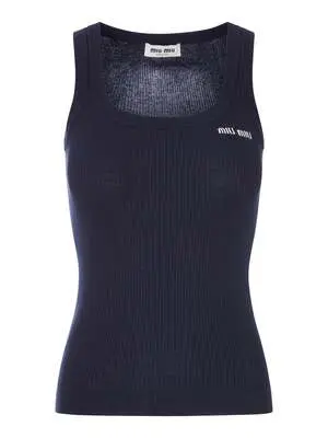 Miu Miu Ribbed Cotton Tank Top - Blue