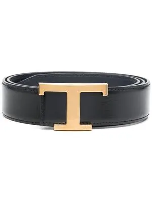 TOD'S Timeless Reversible Belt With Gold Tone T Buckle - Black