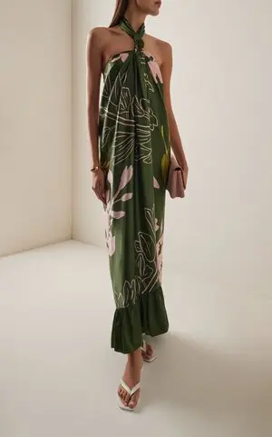 Verandah Halter Satin Maxi Dress