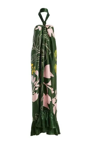 Verandah Halter Neck Floral Print Satin Maxi Dress