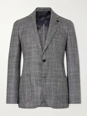 LARDINI Prince Of Wales Checked Wool, Silk And Cashmere-blend Blazer - Gray