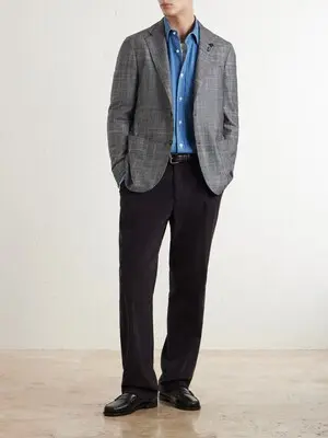 LARDINI Prince Of Wales Checked Wool, Silk And Cashmere-blend Blazer