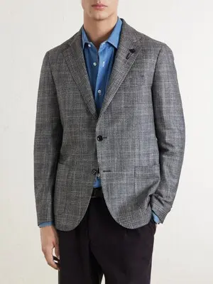 LARDINI Prince Of Wales Checked Wool, Silk And Cashmere-blend Blazer
