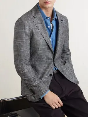 LARDINI Prince Of Wales Checked Wool, Silk And Cashmere-blend Blazer