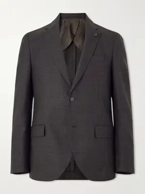 LARDINI Prince Of Wales Checked Wool Blazer - Brown