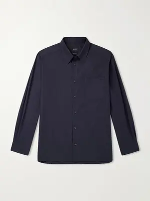 A.p.c. Malo Logo-embroidered Organic Cotton-poplin Shirt - Blue