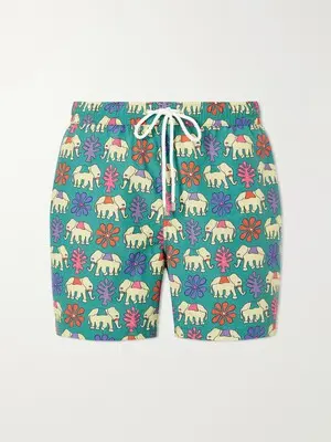 DRAKE'S Straight-leg Mid-length Printed Swim Shorts - Green