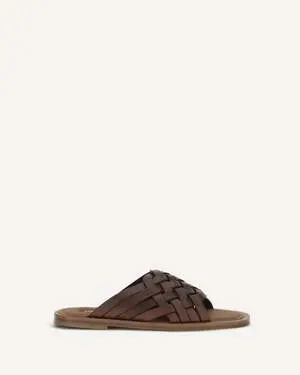 Miu Miu Miu Miu Woven Leather Flat Sandals Brown