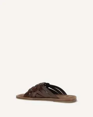 Miu Miu Woven Leather Flat Sandals - Brown