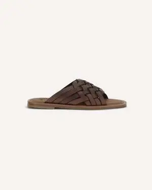 Miu Miu Woven Leather Flat Sandals - Brown