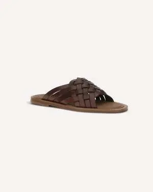 Miu Miu Woven Leather Flat Sandals - Brown