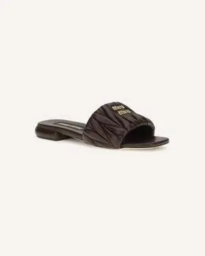 Miu Miu Matelassé Nappa Leather Slides - Brown
