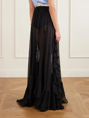 Chloé Ruffled Silk Maxi Skirt - Black