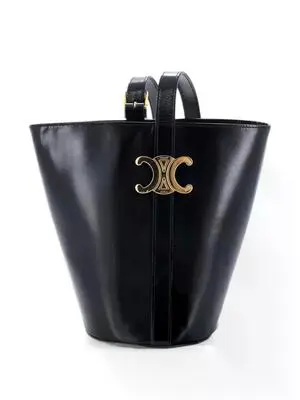 Celine Triomphe Shiny Calfskin Bucket Bag - Black