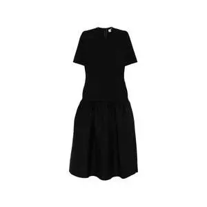 TOTEME Short Sleeve Gathered Detail Round Neck Zip Fastening Dress - Black