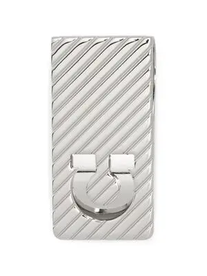 FERRAGAMO Guilloche Diagonal Stripe Money Clip - Silver
